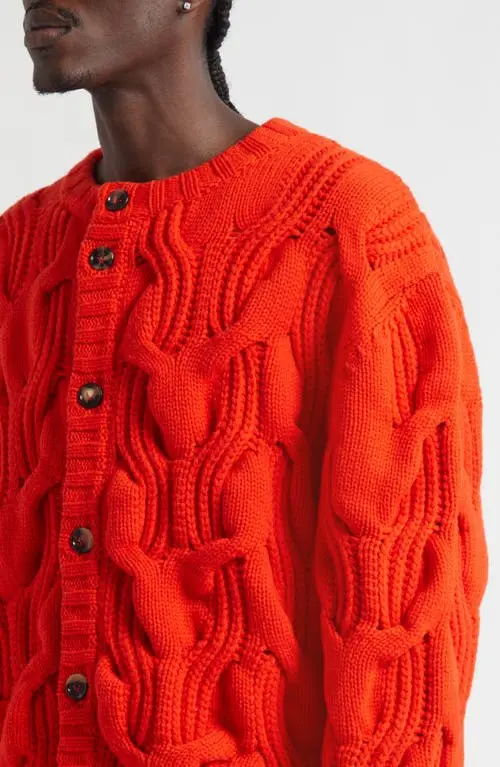 Bottega Veneta Twisted Cable Stitch Virgin Wool Cardigan - Cherry